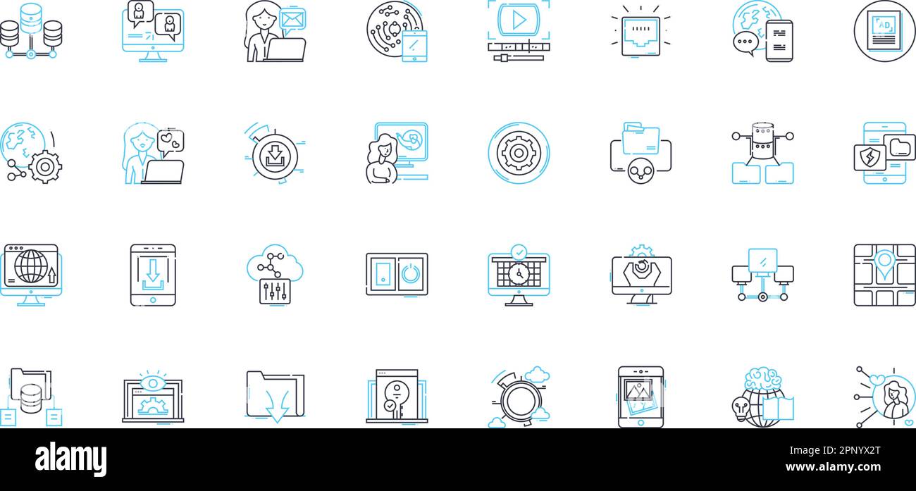 Virtual community linear icons set. Online, Interconnected, Social ...