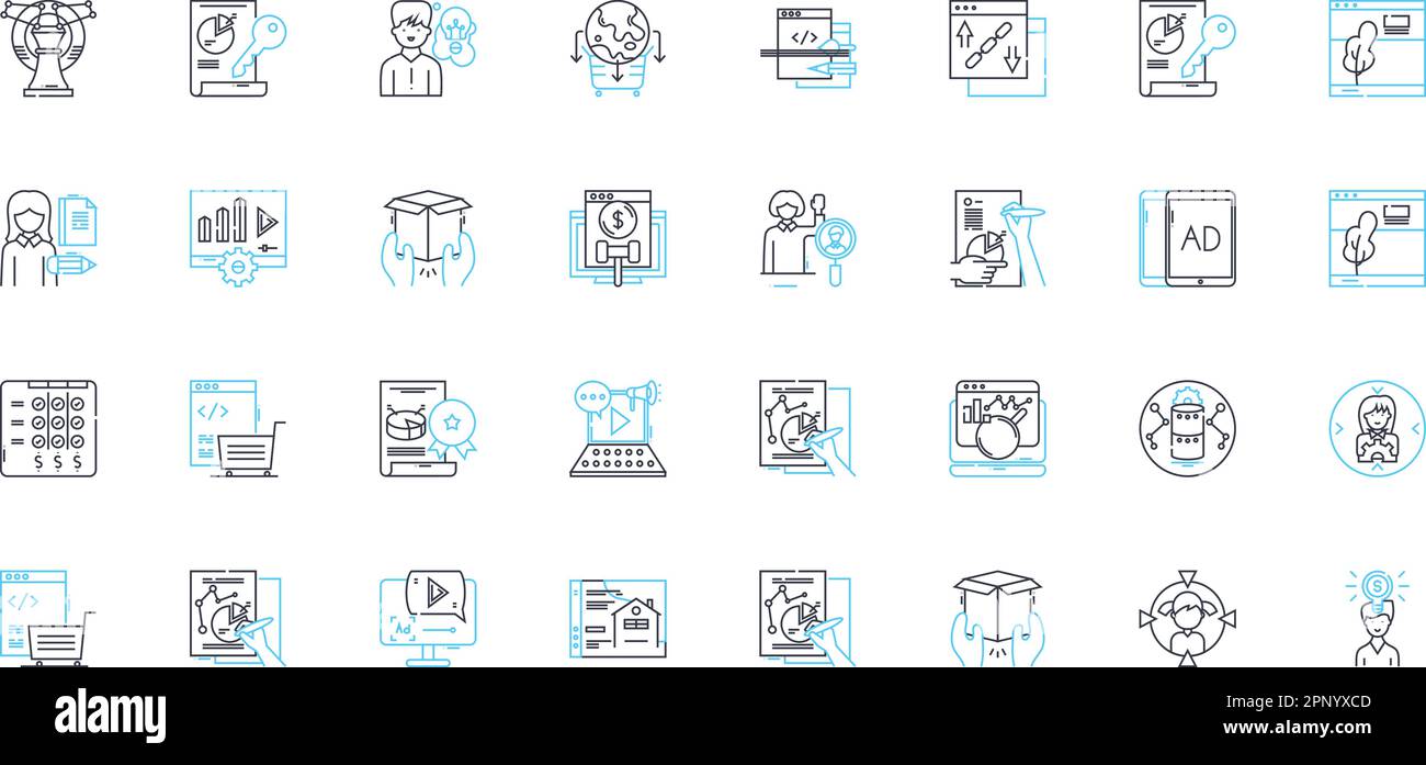 Market strategy linear icons set. Positioning, Targeting, Branding, Segmentation ...
