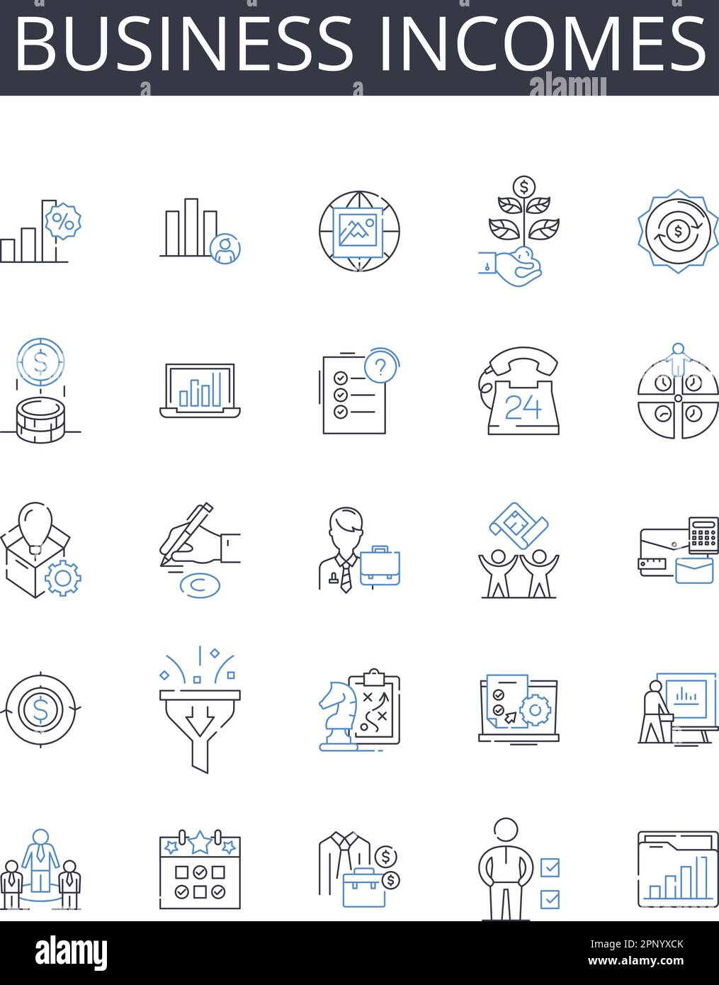 Business incomes line icons collection. Income earnings, Financial ...