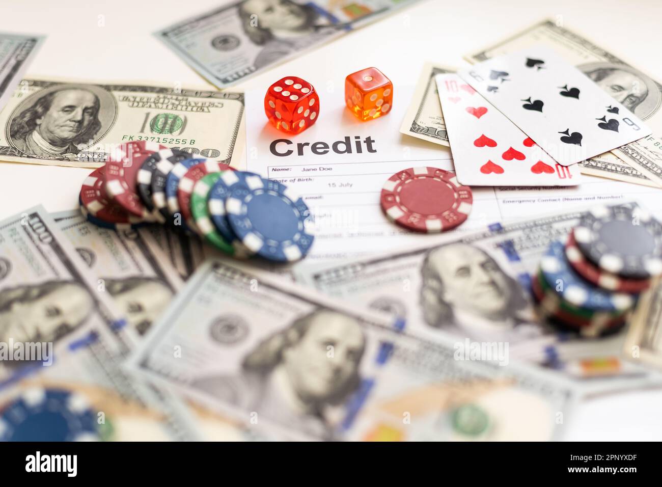 playing cards and american dollars, bank form. Gambling concept Stock ...