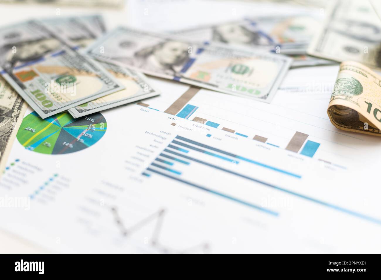 Accounting charts and graphs with us dollar bills pen calculator. Stock ...