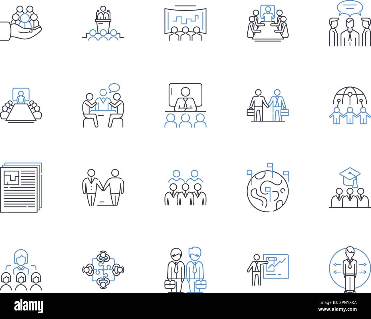 Leadership huddle line icons collection. Collaboration, Direction ...