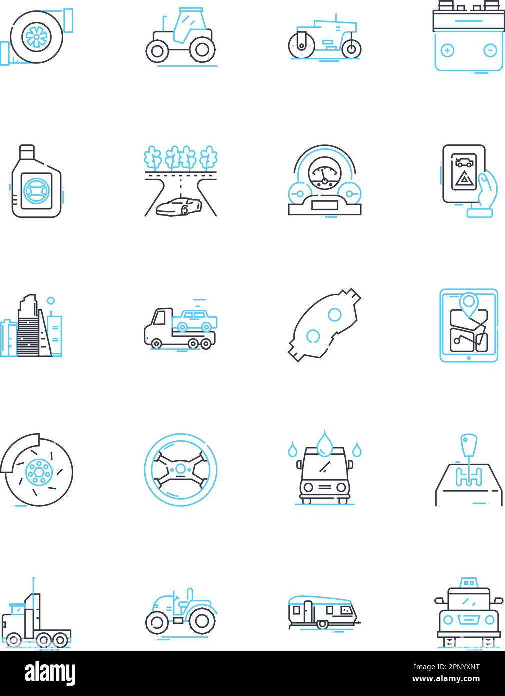 Vehicle compnts linear icons set. Engine, Transmission, Suspension ...