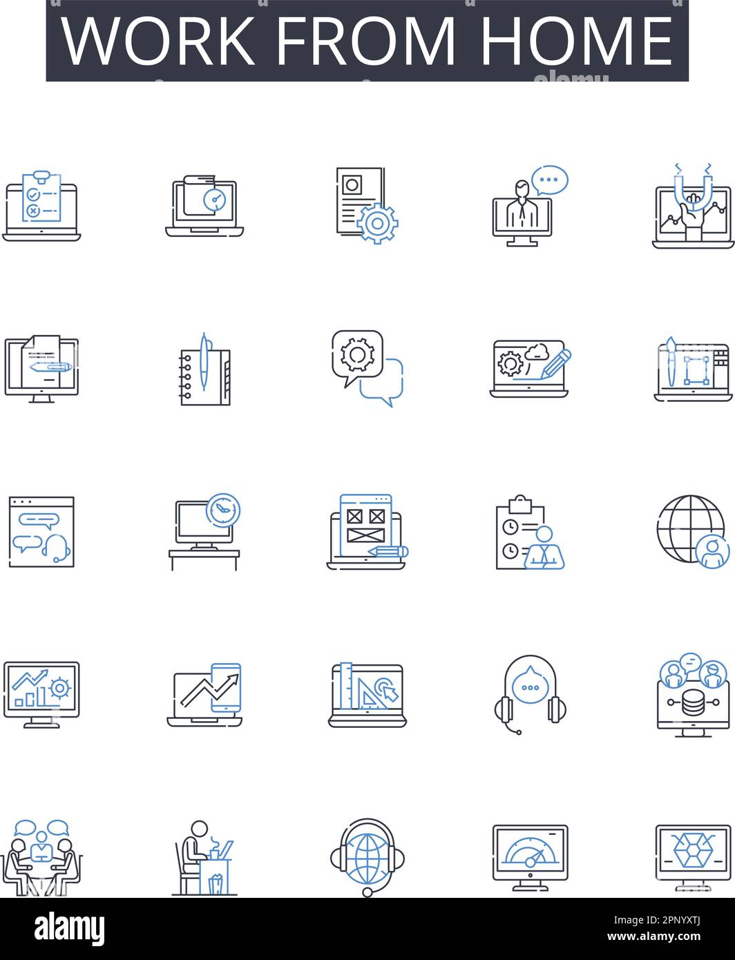 Work from home line icons collection. Remote office, Telecommute option ...