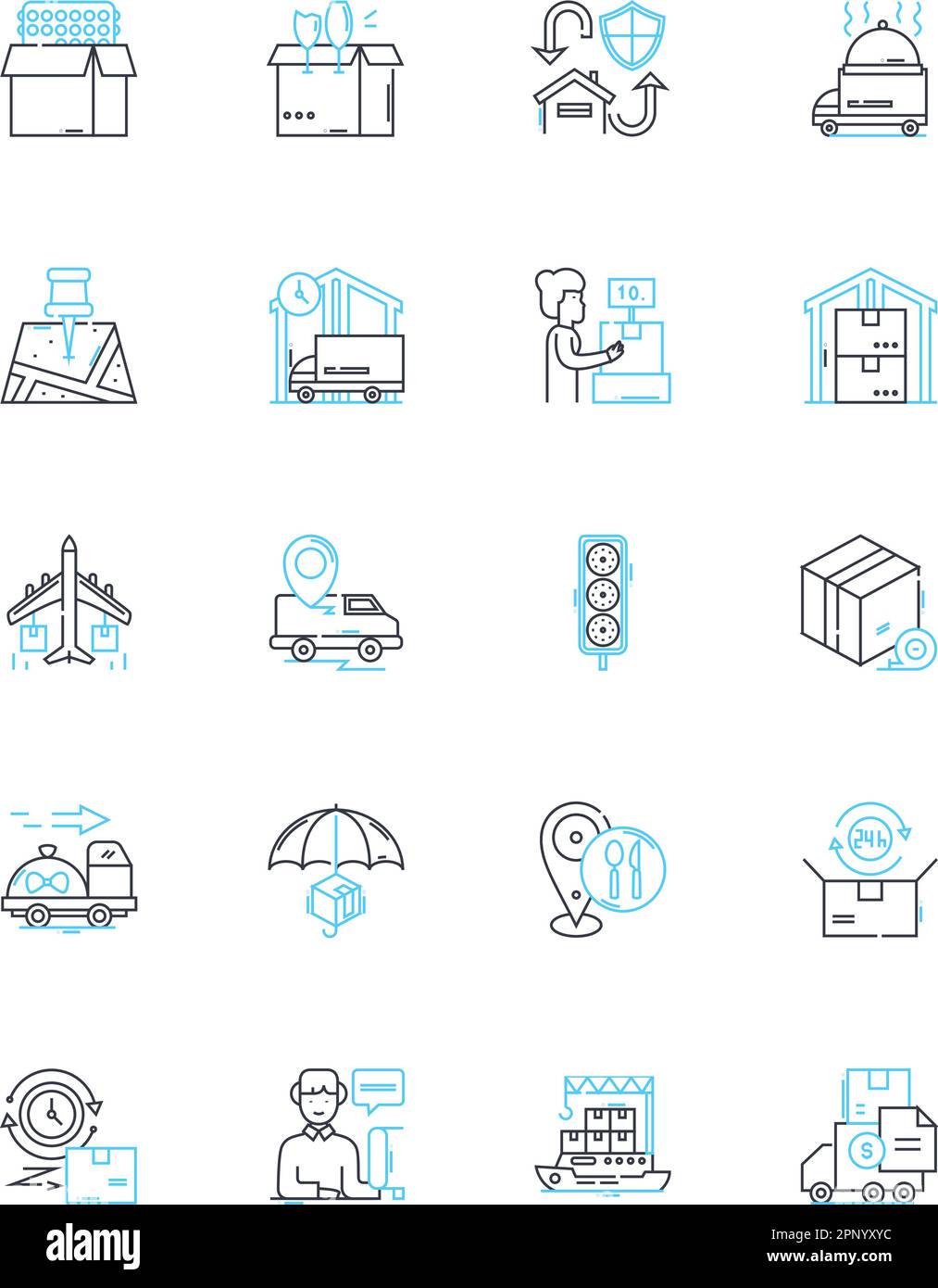 Freight carrier linear icons set. Shipment, Transport, Logistics, Cargo ...