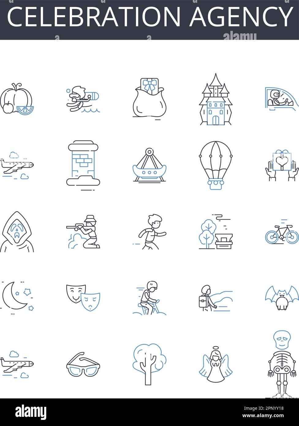 Celebration agency line icons collection. Happiness bureau, Joy ...