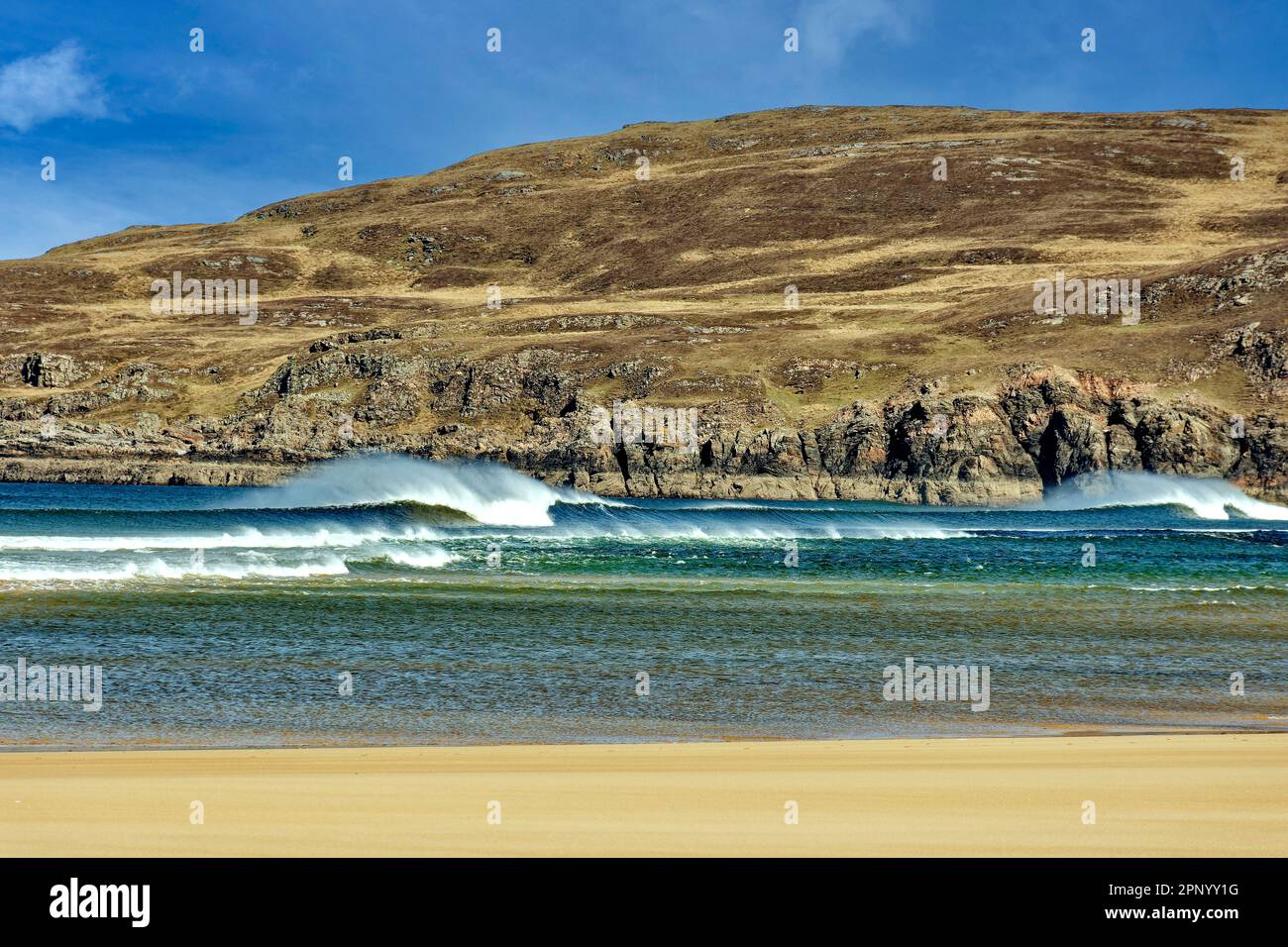 Torrisdale Bay Sutherland Scotland blue sky and the sandy beach and ...