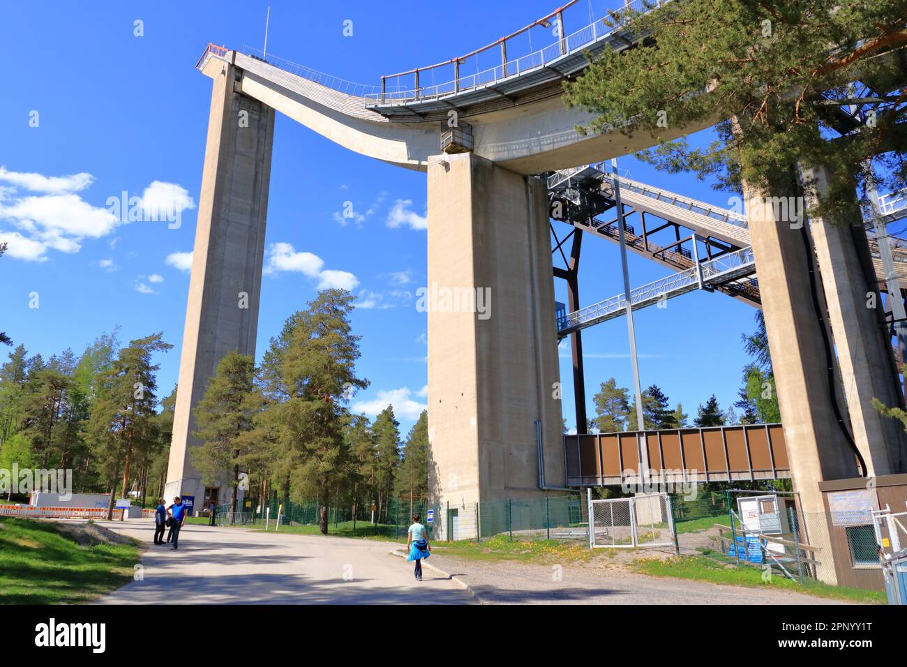 the upper part of the ski jumping facility ski jump towers in summer ...