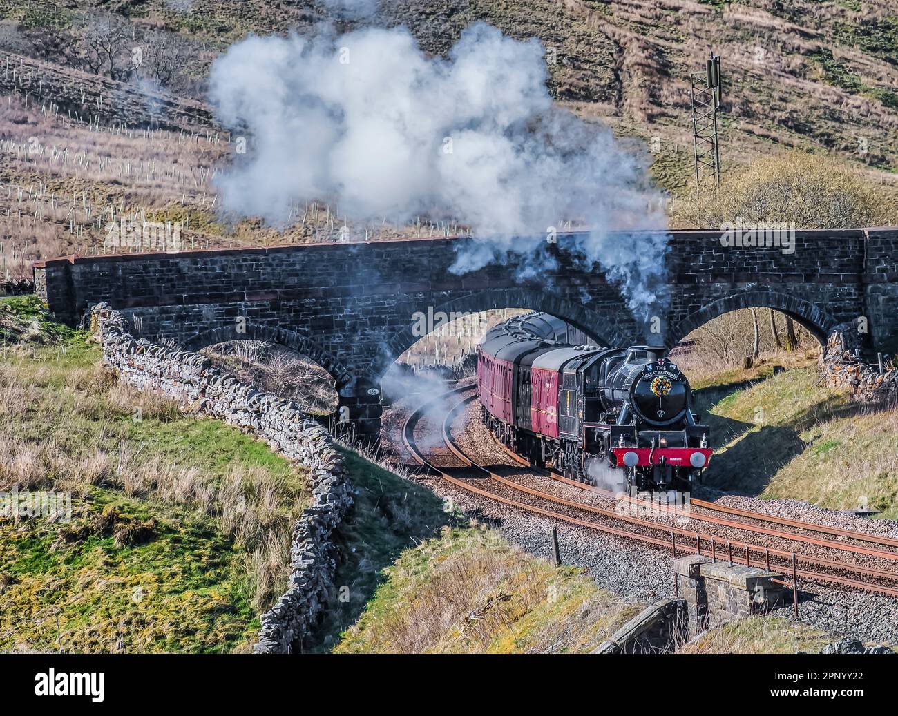 The image is of the LMS Class 6P 4-6-0 #45690 Leander steam train ...
