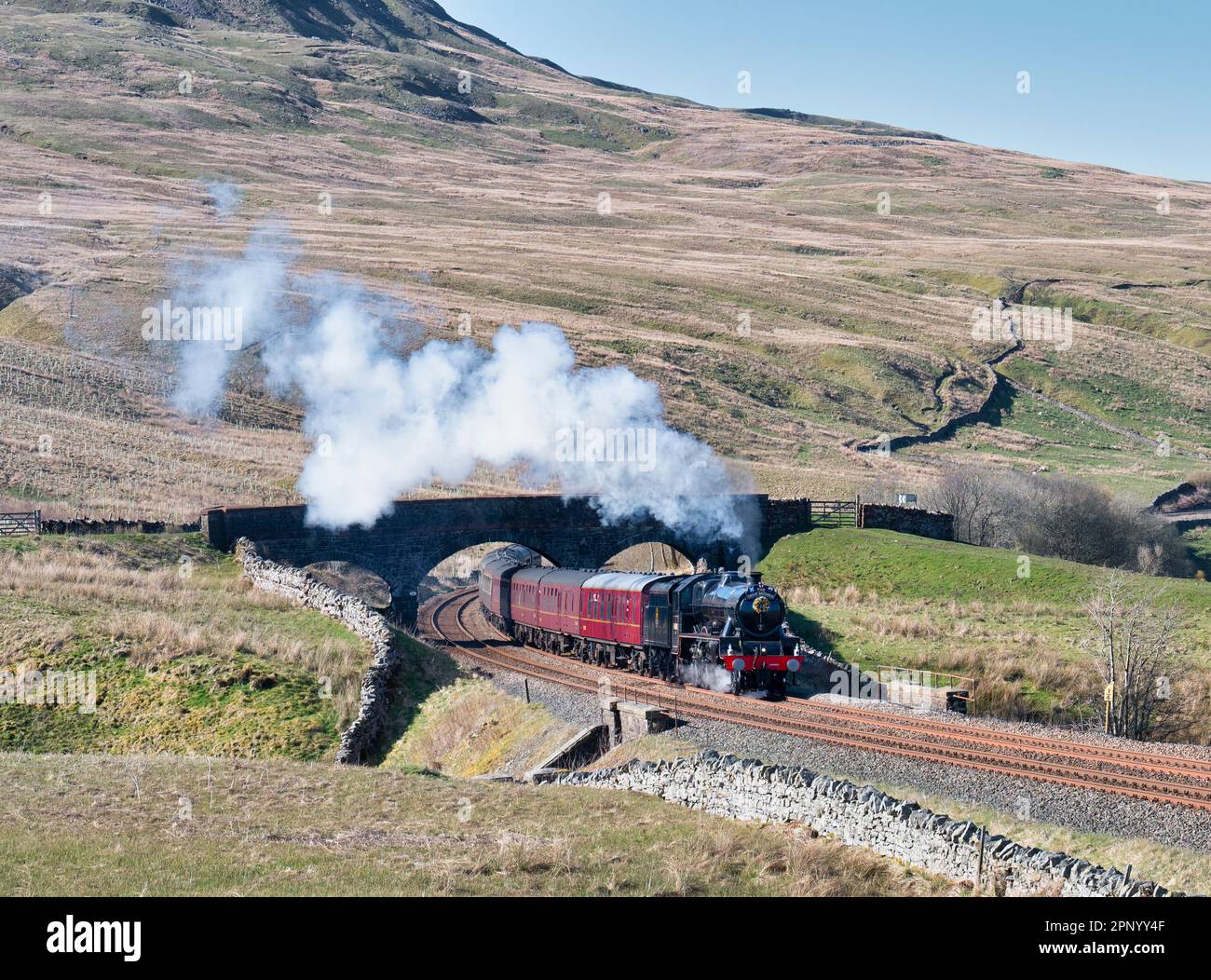 The image is of the LMS Class 6P 4-6-0 #45690 Leander steam train ...