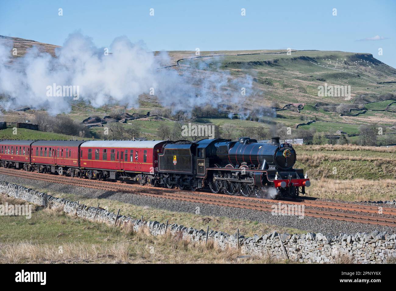 The image is of the LMS Class 6P 4-6-0 #45690 Leander steam train ...