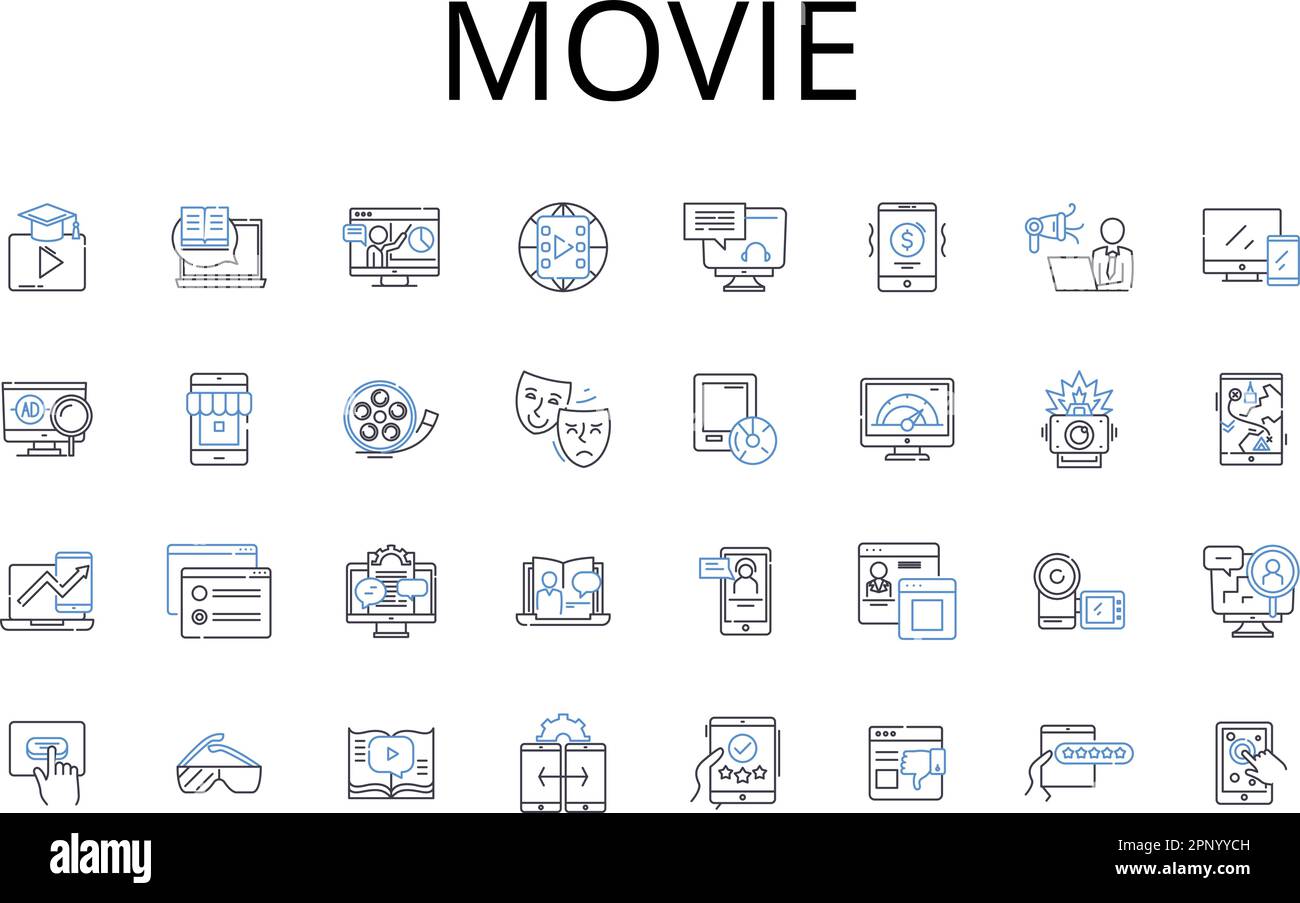 Movie line icons collection. Film, Motion picture, Flick, Screenplay, Feature, Picture show ...