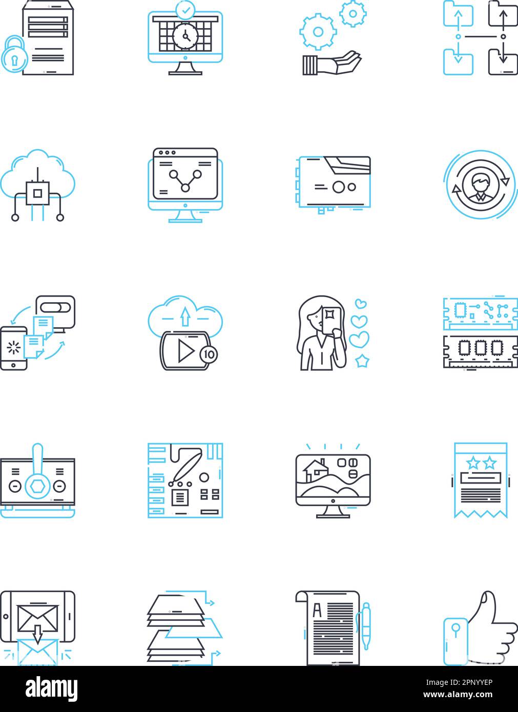 Press releases linear icons set. News, Announcement, Media, Launch ...