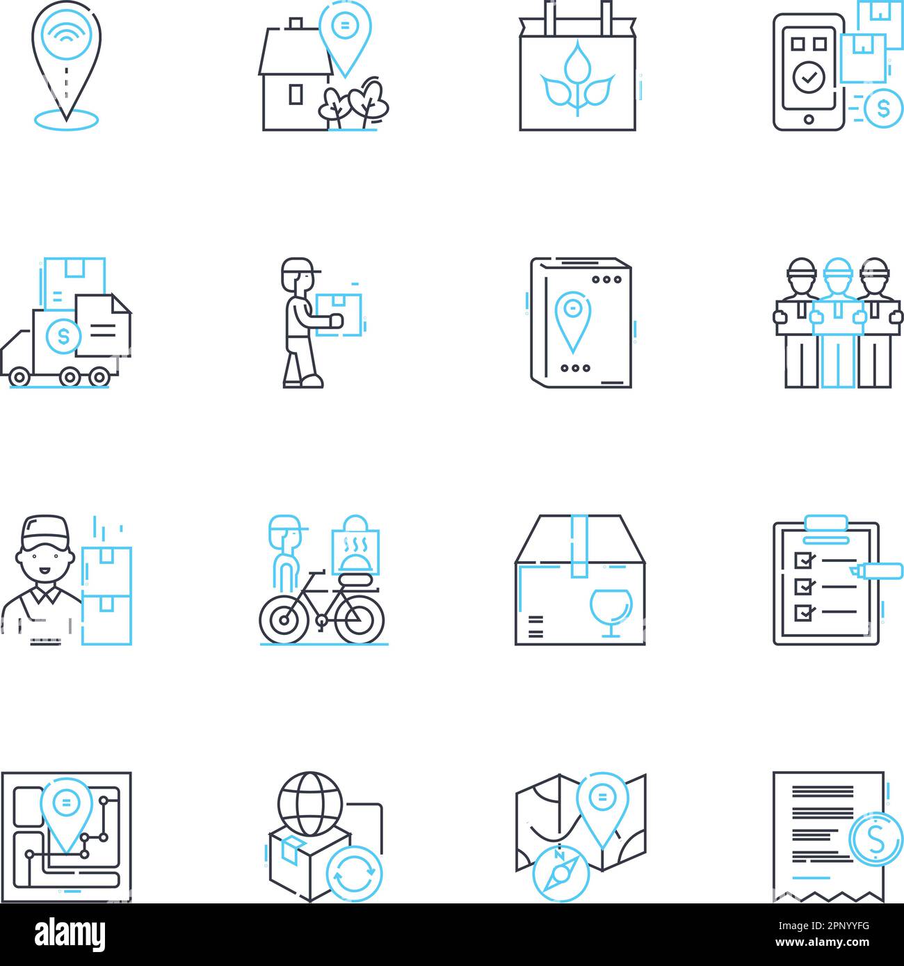 Shipping and handling linear icons set. Carrier, Freight, Packaging, Delivery, Dispatch ...