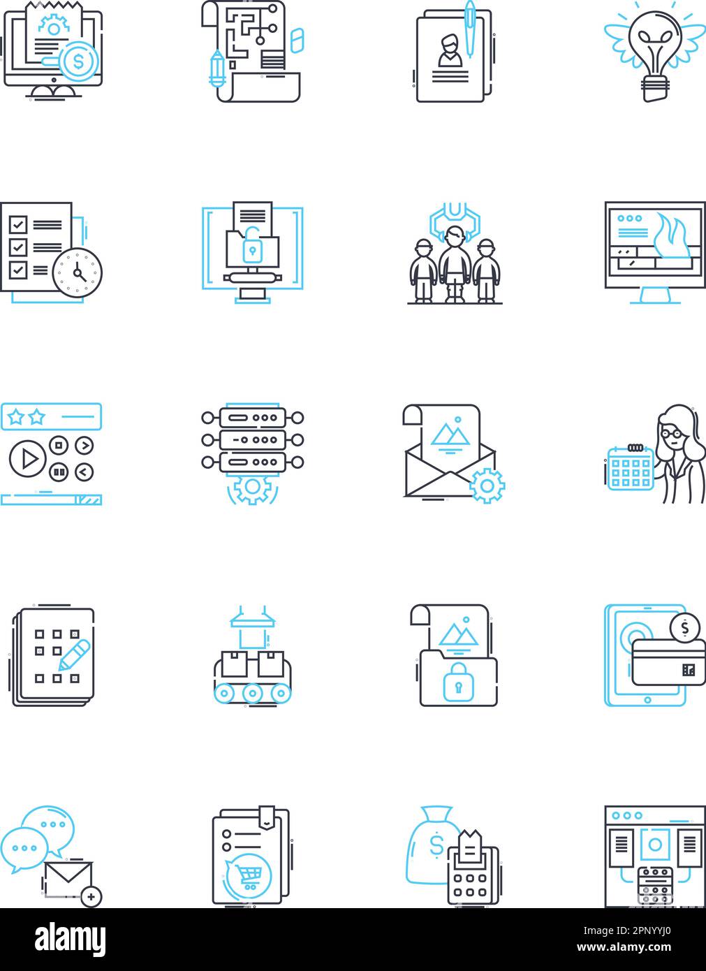 Content engine linear icons set. Optimization, Automation ...