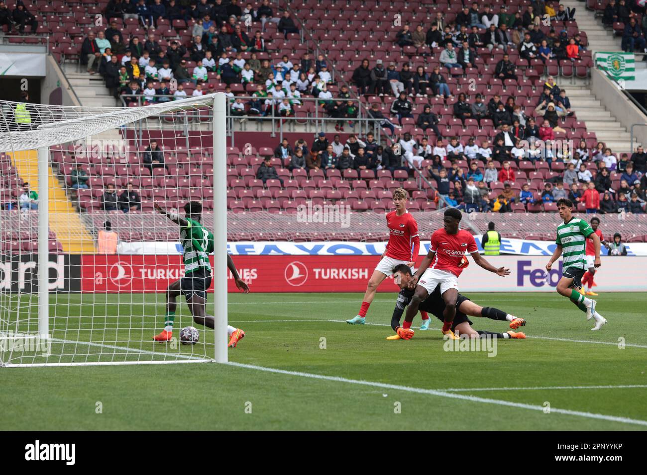 Geneva, Switzerland, 21st April 2023. Ernest Poku of AZ Alkmaar scores ...