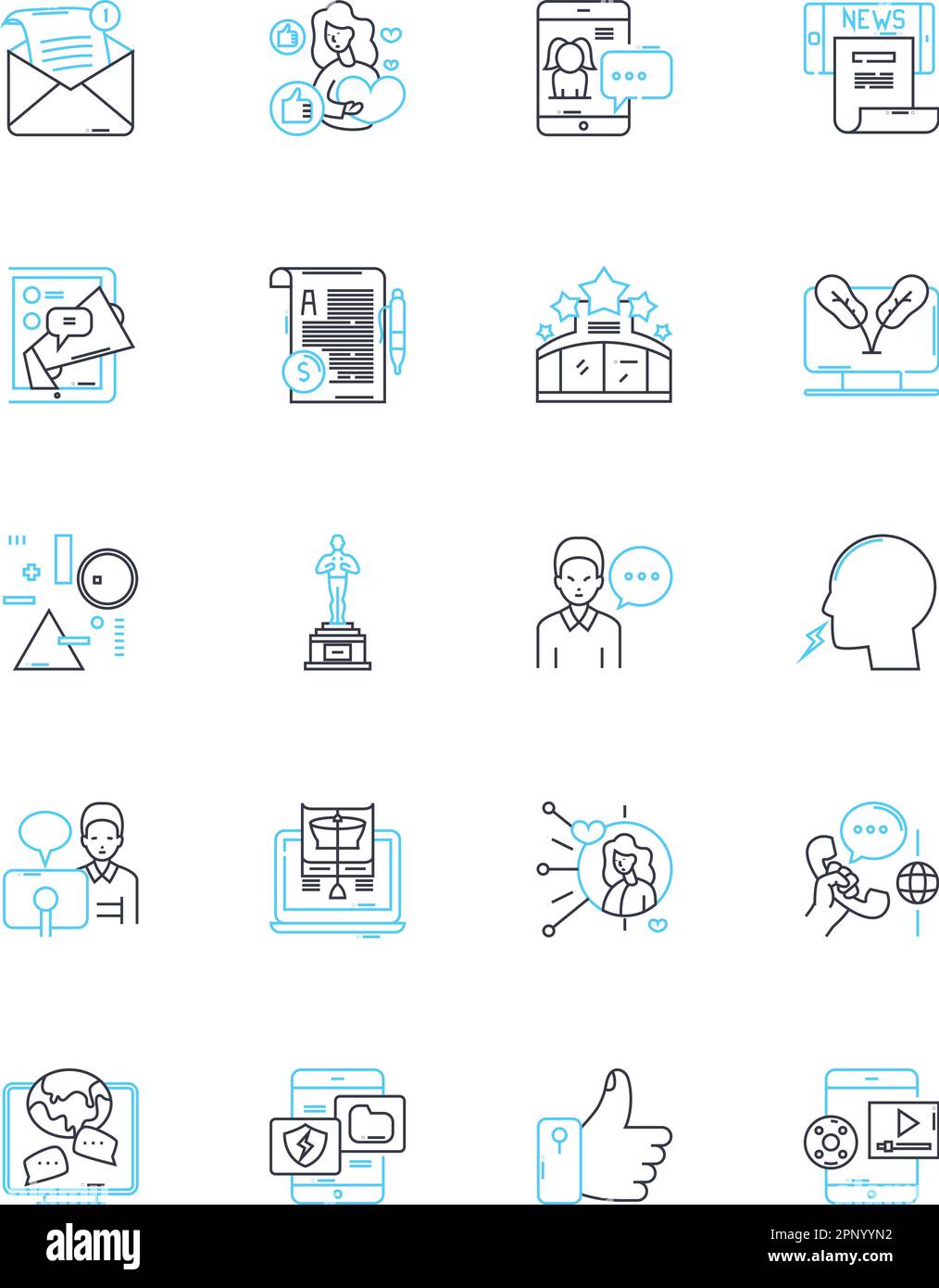 Social nerking linear icons set. Connections, Community, Interactions, Relationships, Engagement ...