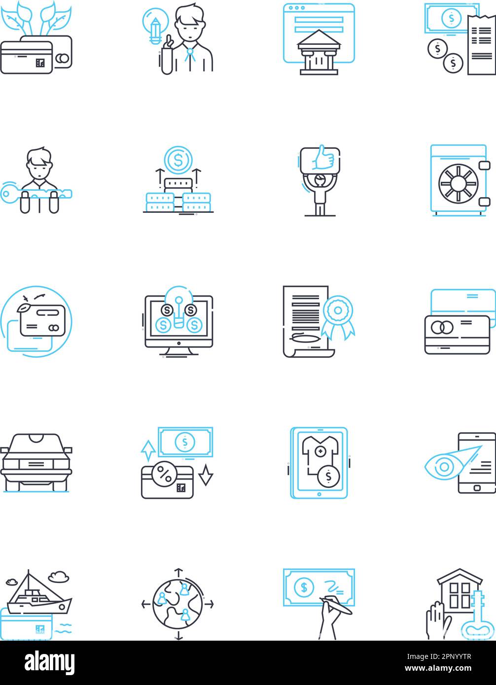 Financial planning linear icons set. Investment, Savings, Retirement ...