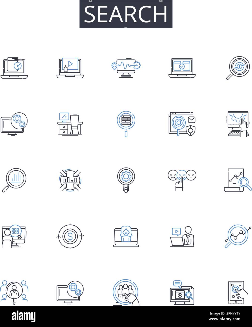 Search line icons collection. Hunt, Seek, Scour, Probe, Explore, Quest, Trace vector and linear ...