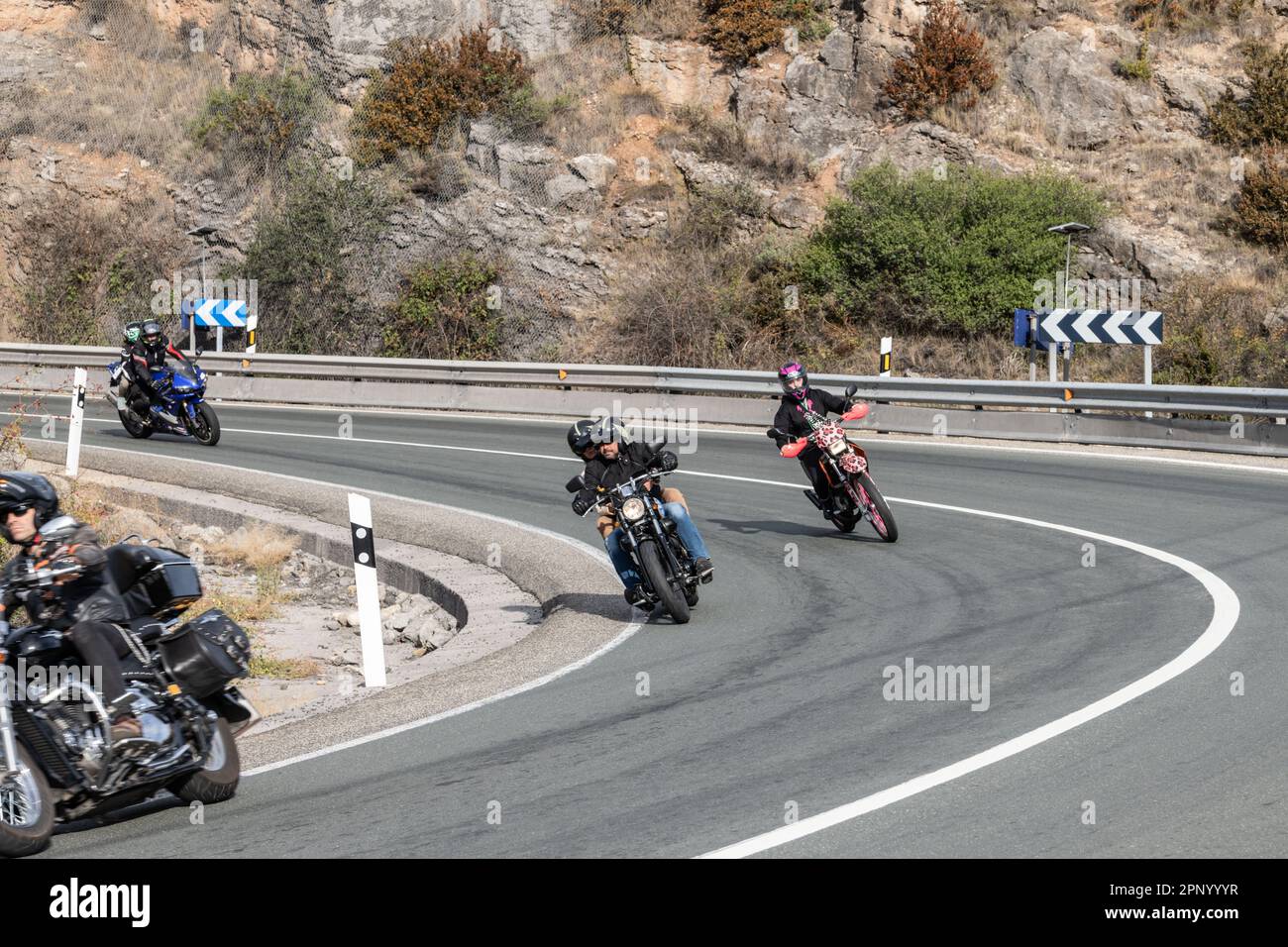 Photo of a motorcycle rally on the curvy roads of the mountains of La ...
