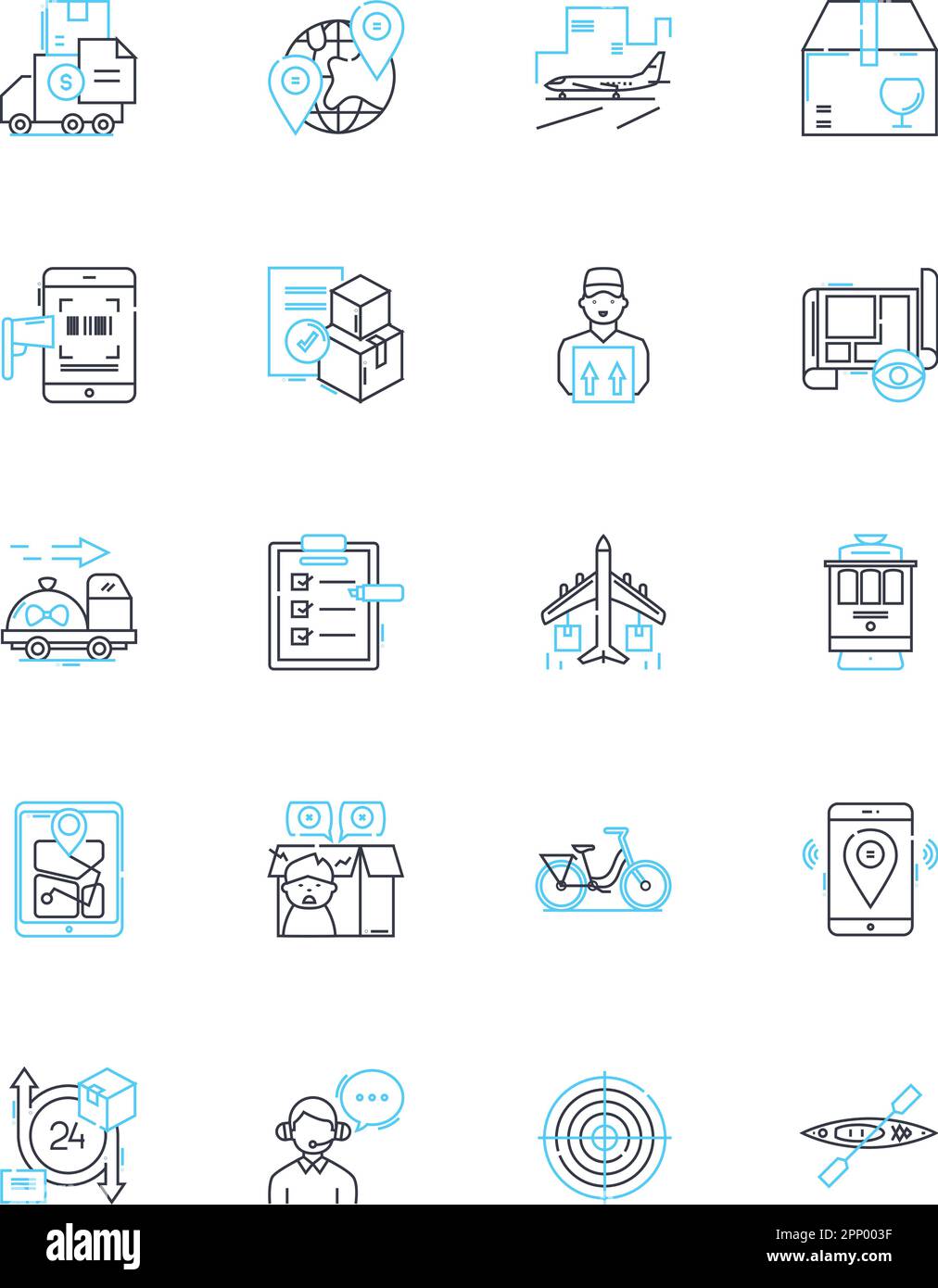 Cargo Shipping linear icons set. Containerization, Intermodal, Freight ...