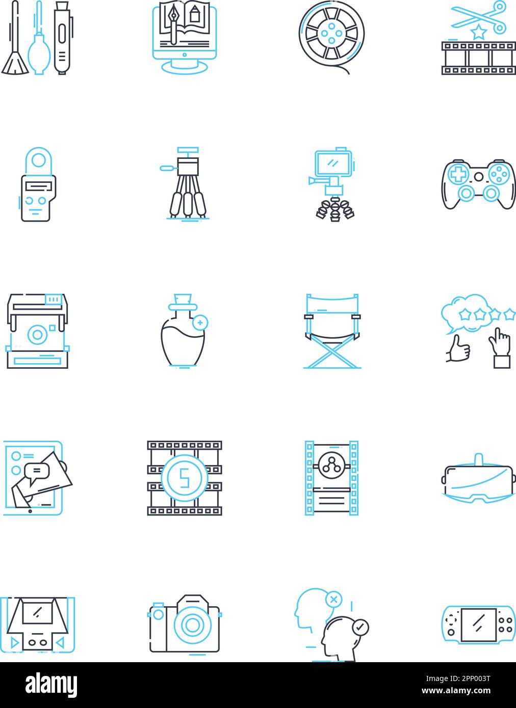 Digital games linear icons set. Consoles, Adventure, Multiplayer, Graphics, Video, Strategy ...