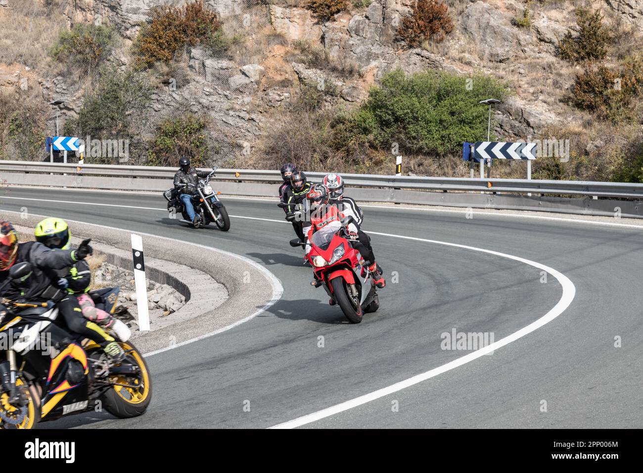 Photo of a motorcycle rally on the curvy roads of the mountains of La ...