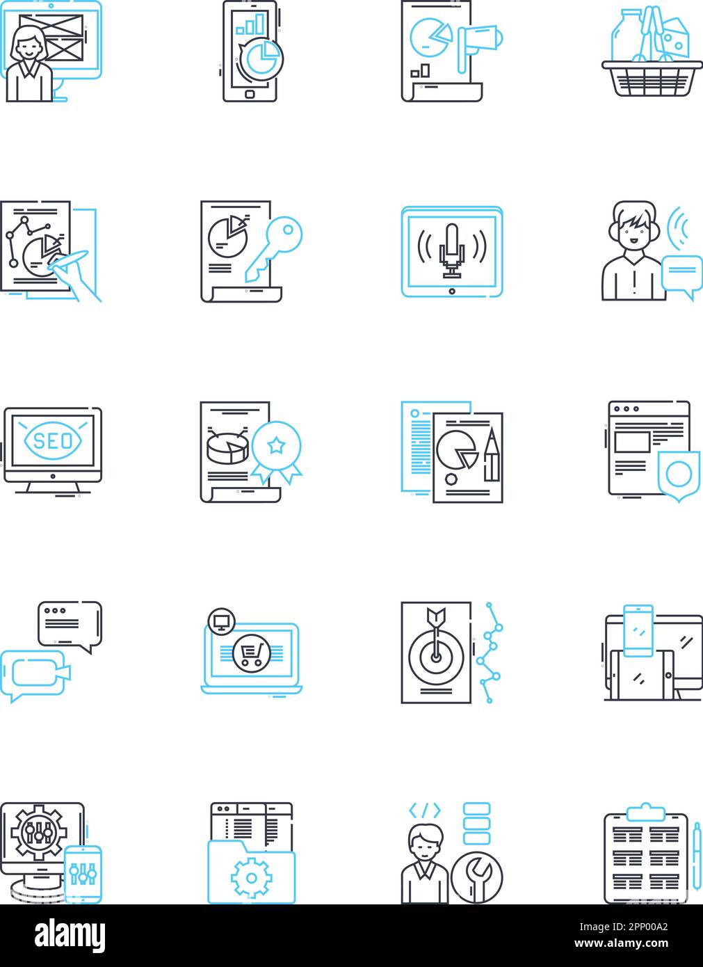 Sales tactics linear icons set. Persuasion, Negotiation, Influence ...