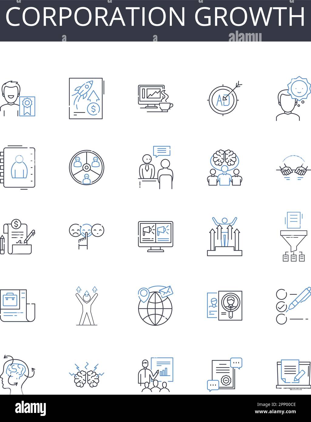 Corporation growth line icons collection. Exposure, Therapy, Emersion ...