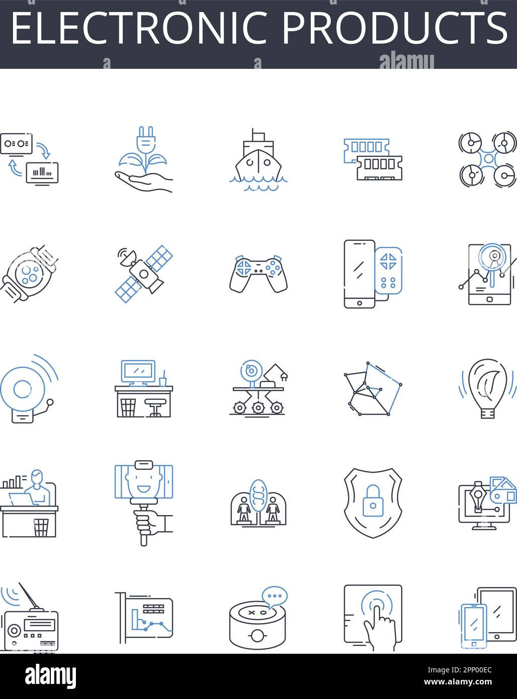 Electronic products line icons collection. Digital devices ...