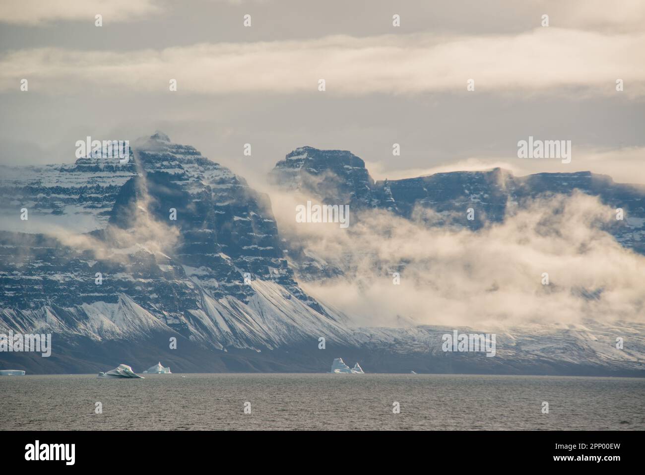 Layers of flood basalt on the Volquart Boons Kyst Stock Photo - Alamy