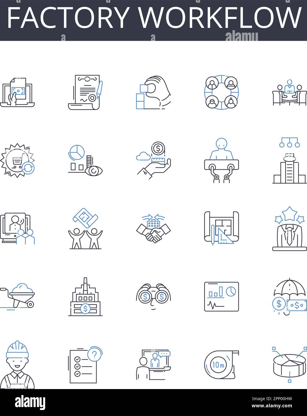 Factory workflow line icons collection. Legislation, Reform, Access ... Factory workflow line icons collection. Legislation, Reform, Access ...