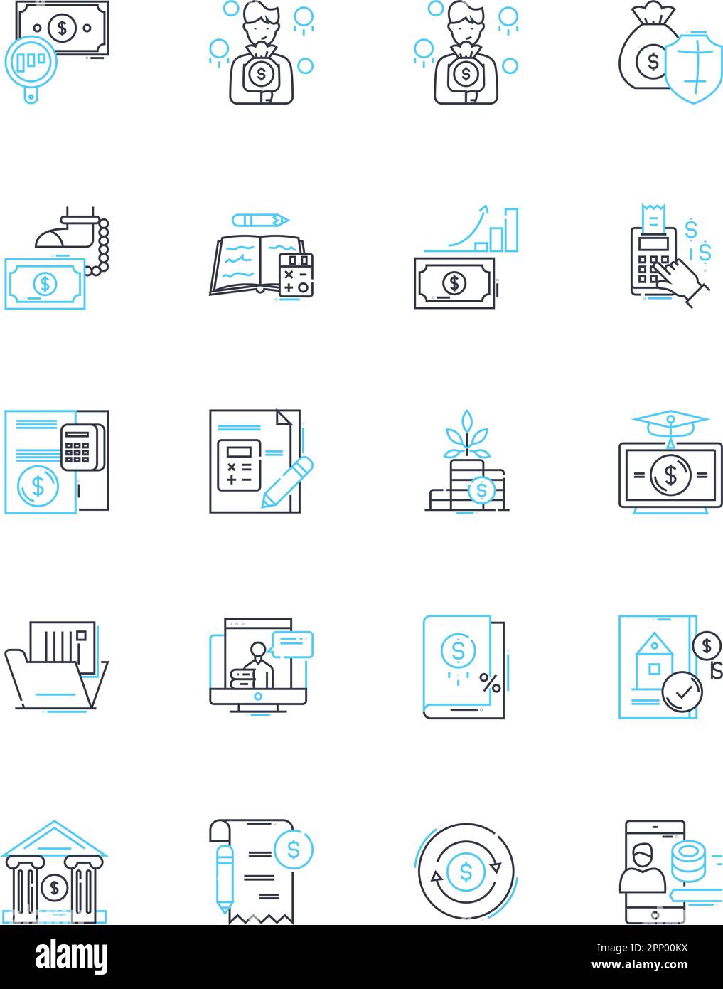 Budgeting strategy linear icons set. Allocation, Frugal, Planning ...