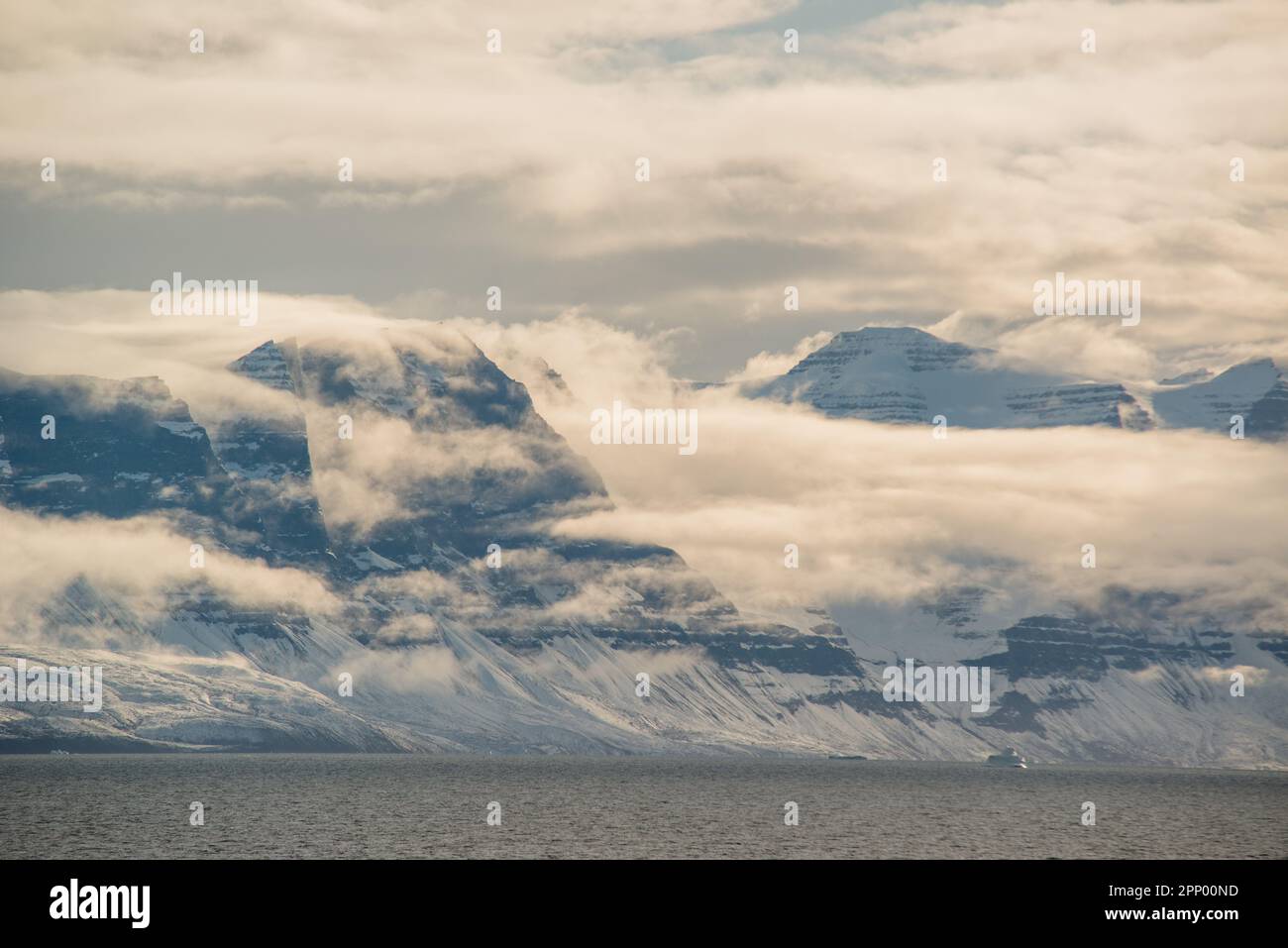 Layers of flood basalt on the Volquart Boons Kyst Stock Photo - Alamy