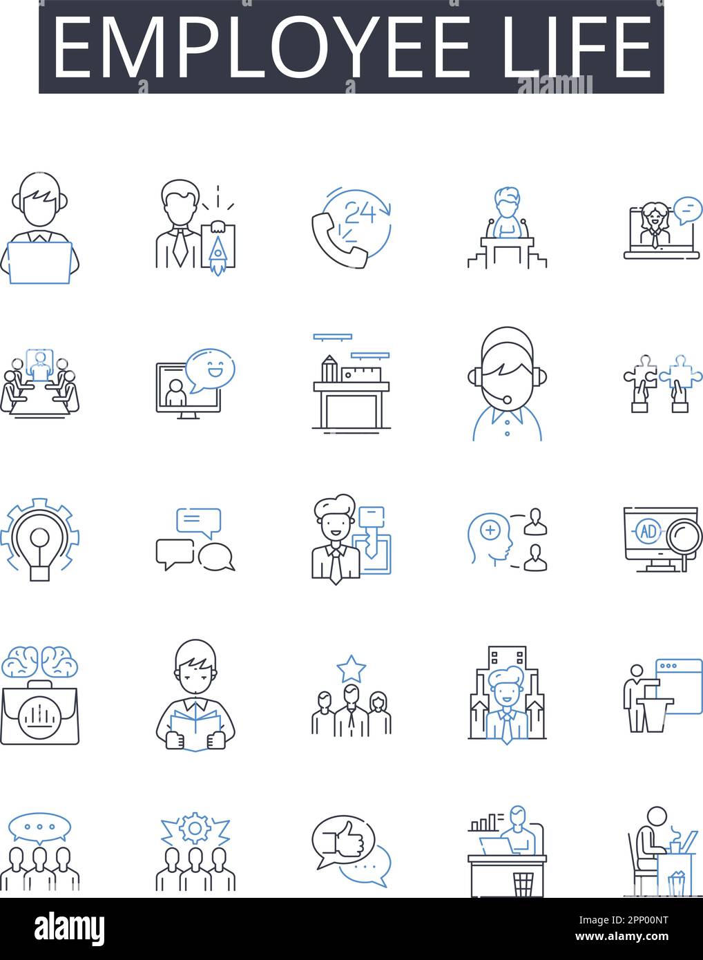Employee life line icons collection. Job security, Workspace wellness ...