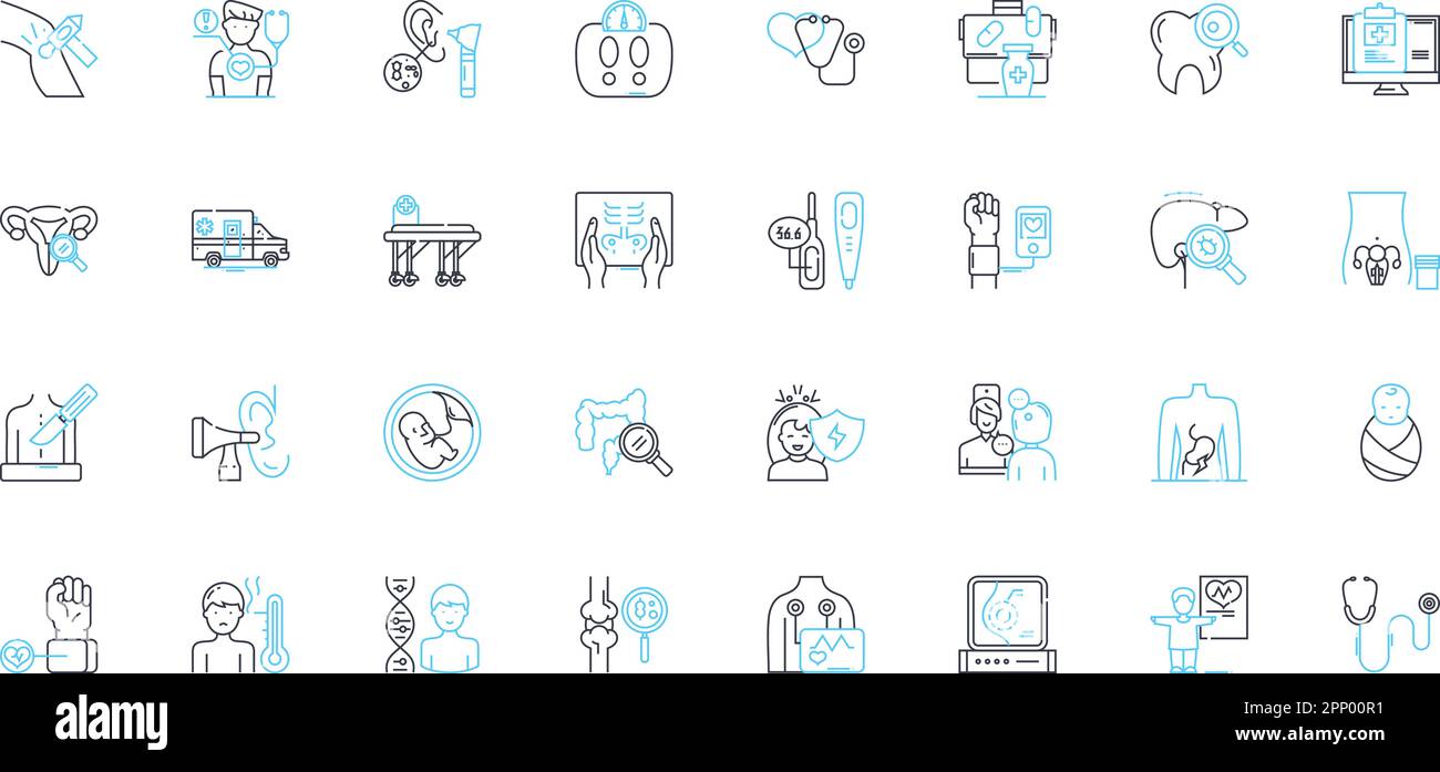 Medical facility linear icons set. Hospital, Clinic, Emergency, ICU ...