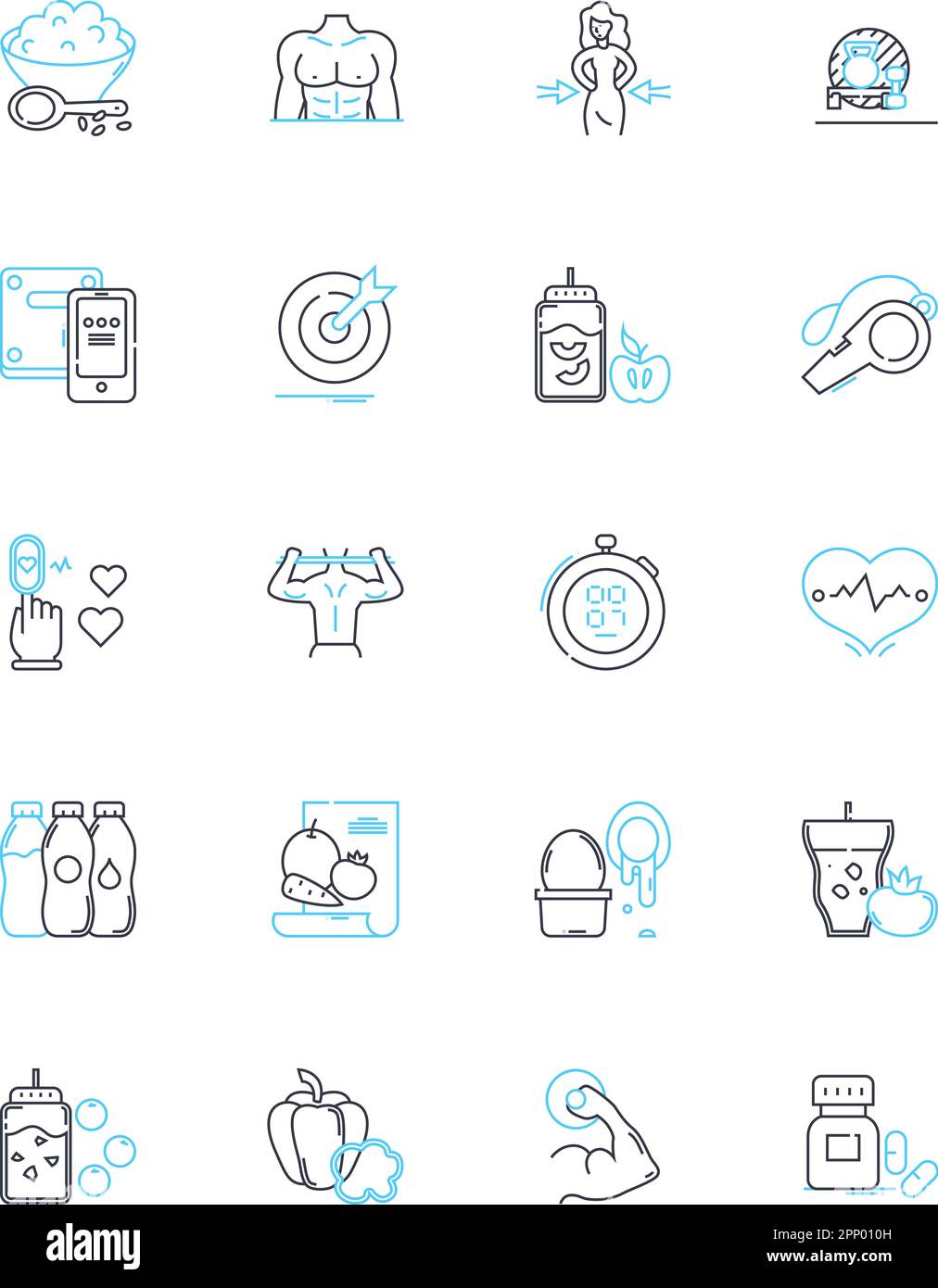 Radiant health linear icons set. Vitality, Fitness, Wellness, Energy ...