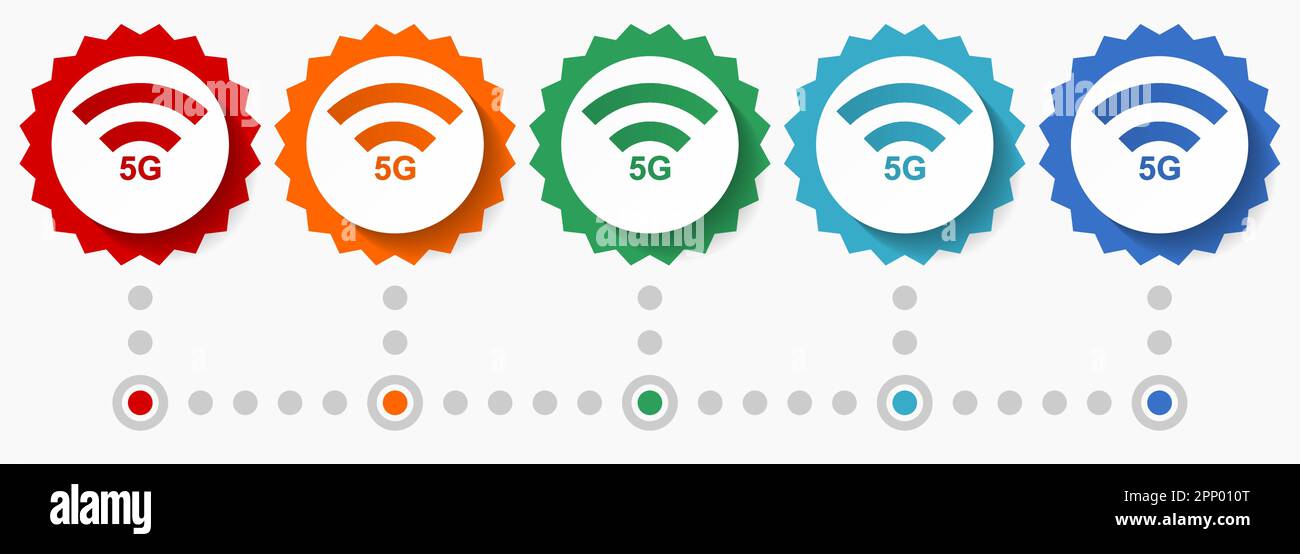 5G internet wireless communication, network vector icon set, colorful ...