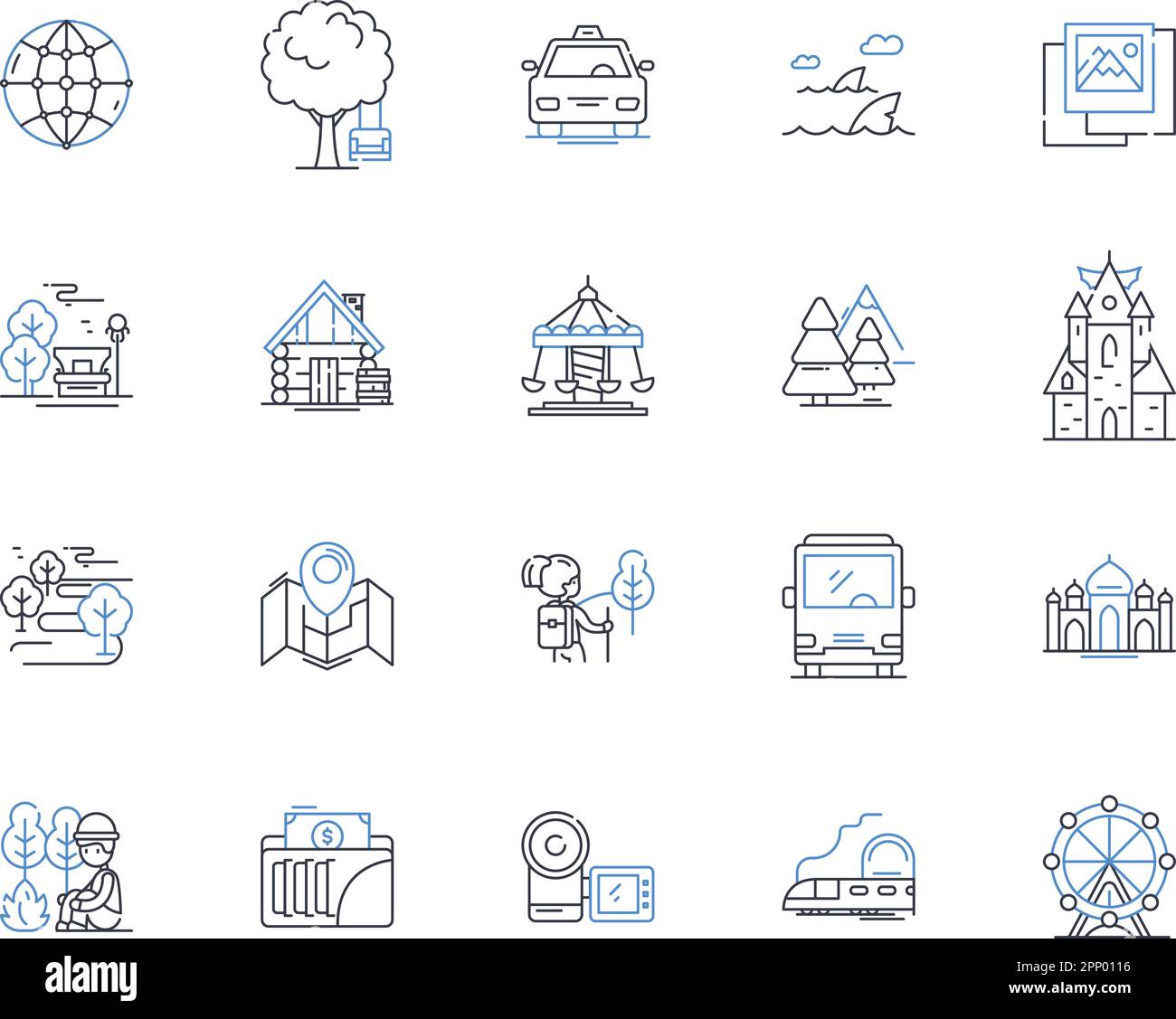 Visitor center line icons collection. Exhibit, Orientation, Information ...