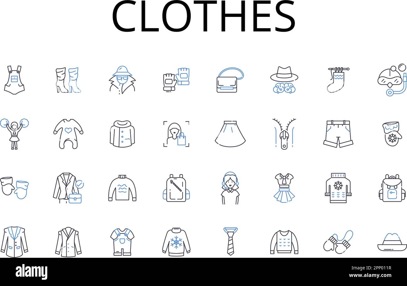 Clothes line icons collection. Attire, Garments, Apparel, Raiment ...