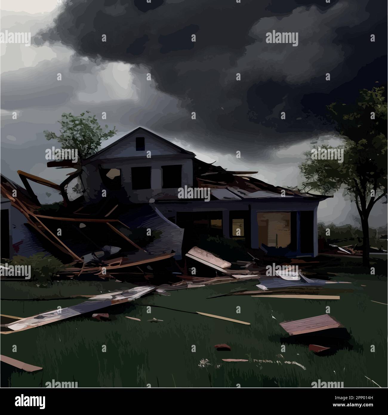 Destroyed buildings tornado Stock Vector Images - Alamy