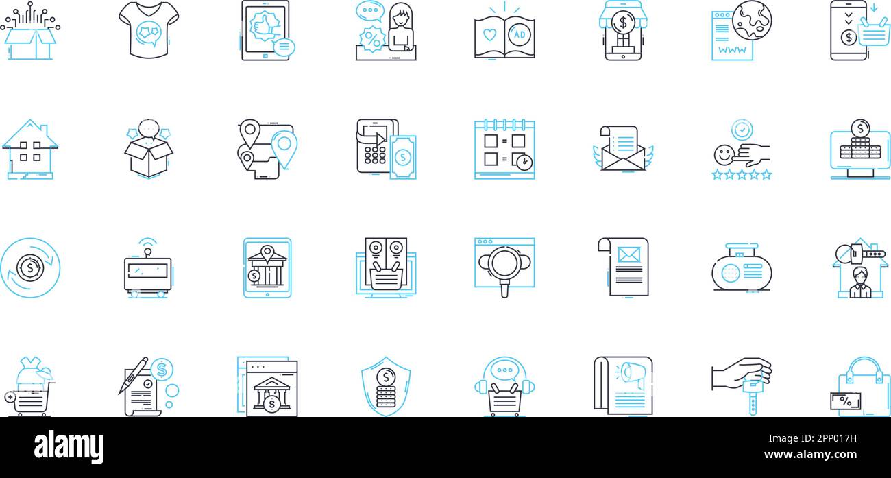 Bargain branding linear icons set. Thrift, Value, Discount, Budget, Cut ...