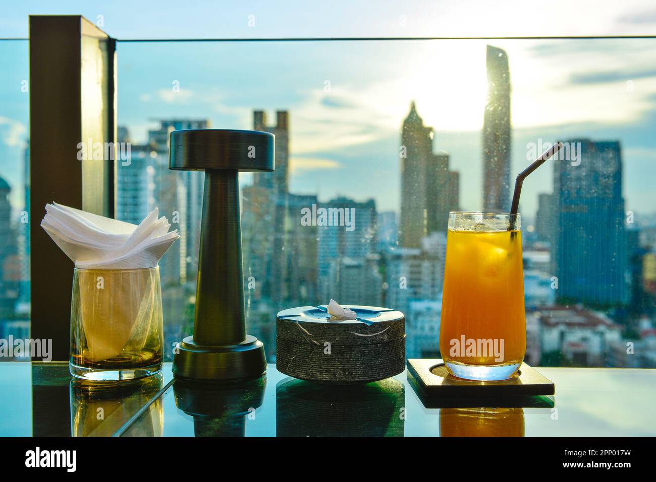 Bangkok city view point from rooftop bar, overlooking a magnificent ...