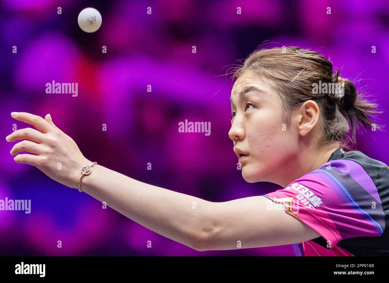 Macao, China. 21st Apr, 2023. Chen Meng of China serves during the ...