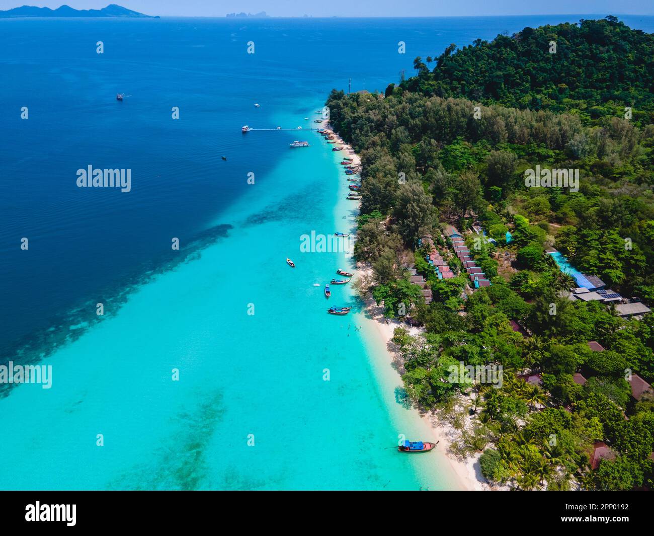 Koh Kradan Island with a white tropical beach and turqouse colored ...