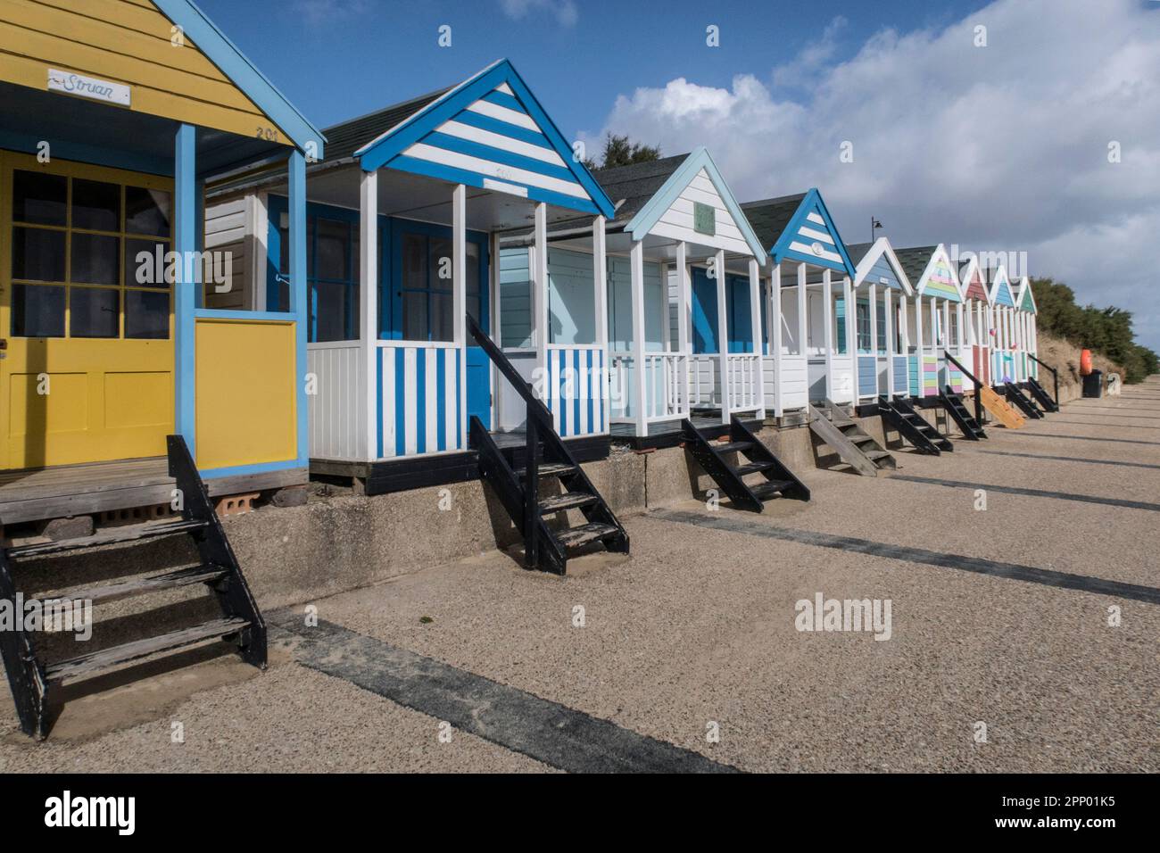 Beach huts on the coast in the seaside town of Southwold in Suffolk ...