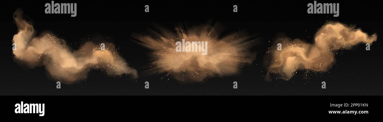 Sand explosion with dirt and cloud smoke vector. Isolated storm effect ...