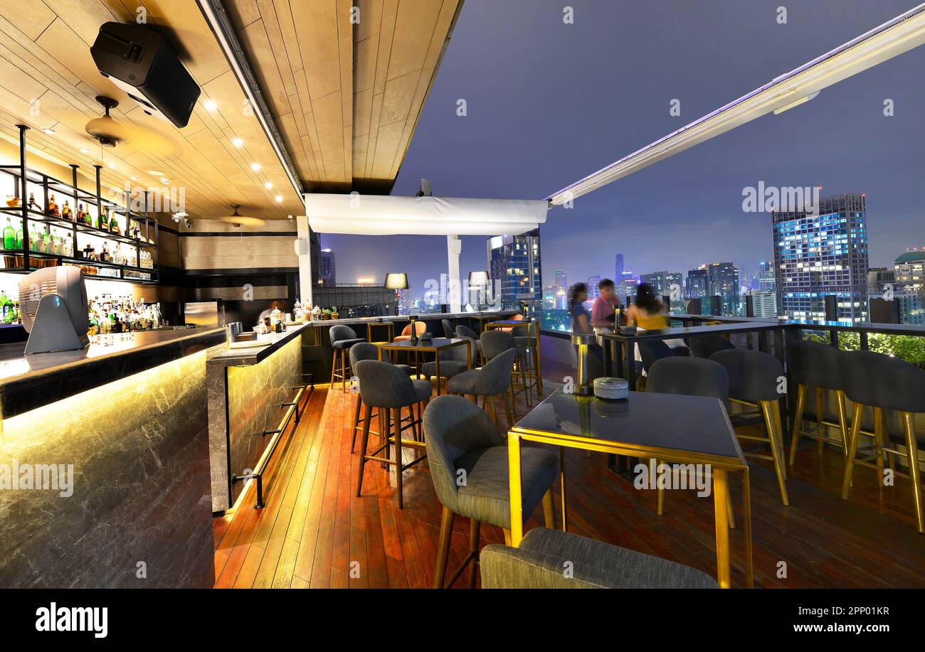 Bangkok city view point from rooftop bar, overlooking a magnificent ...