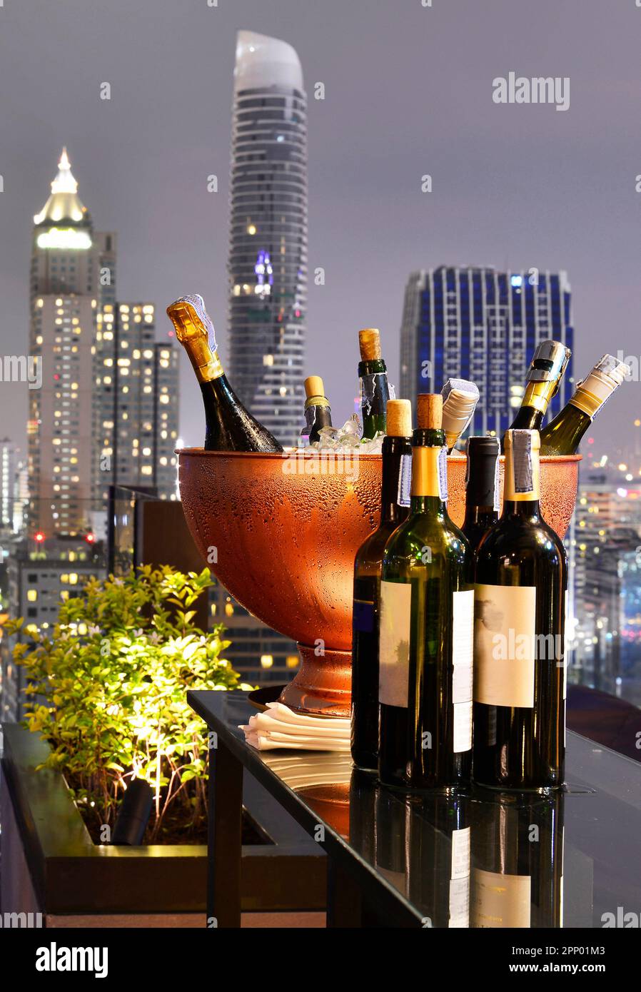 Bangkok city view point from rooftop bar, overlooking a magnificent ...