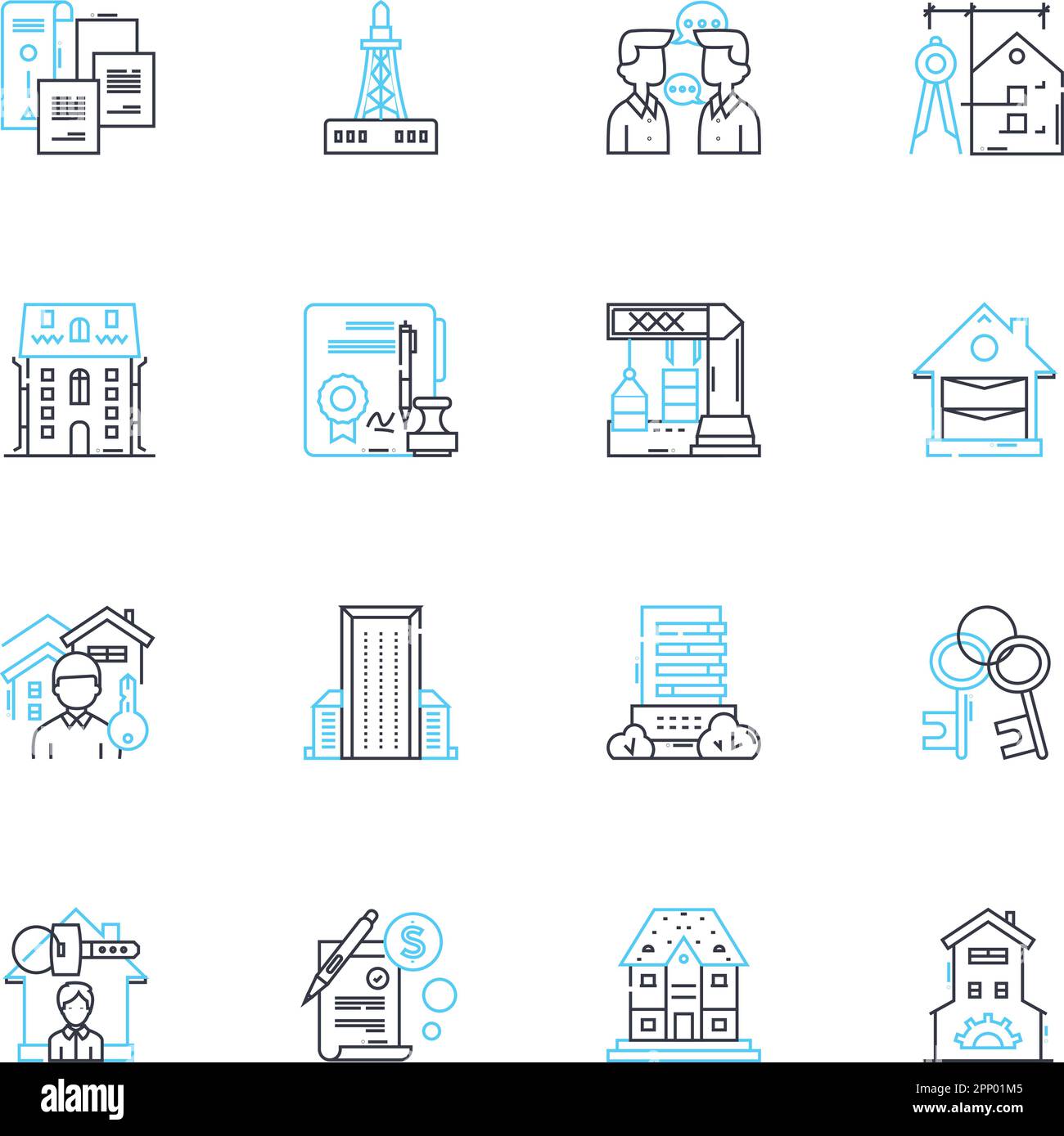 Merchandising realty linear icons set. staging, positioning, showcasing ...